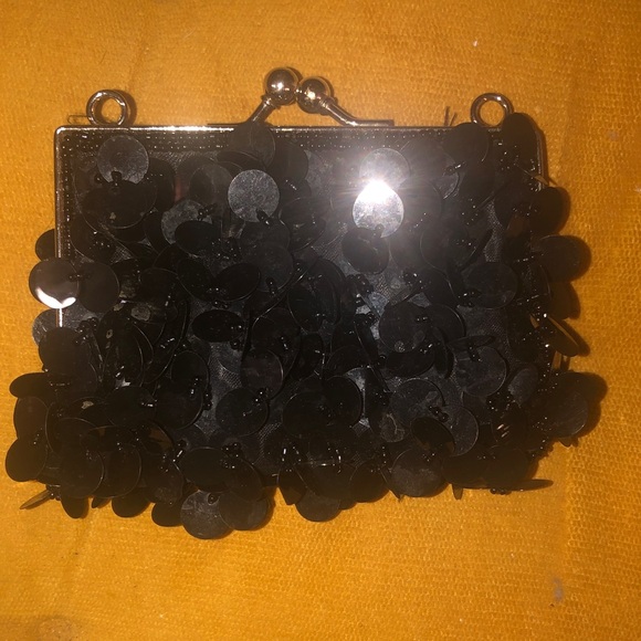 Bags | Black Sequin Coinpowder Bag | Poshmark